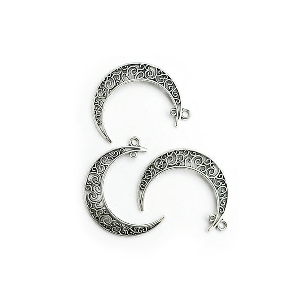 Ornate Moon Scroll Design Metal Charms, Silver Color, 3 charms - Pony ...