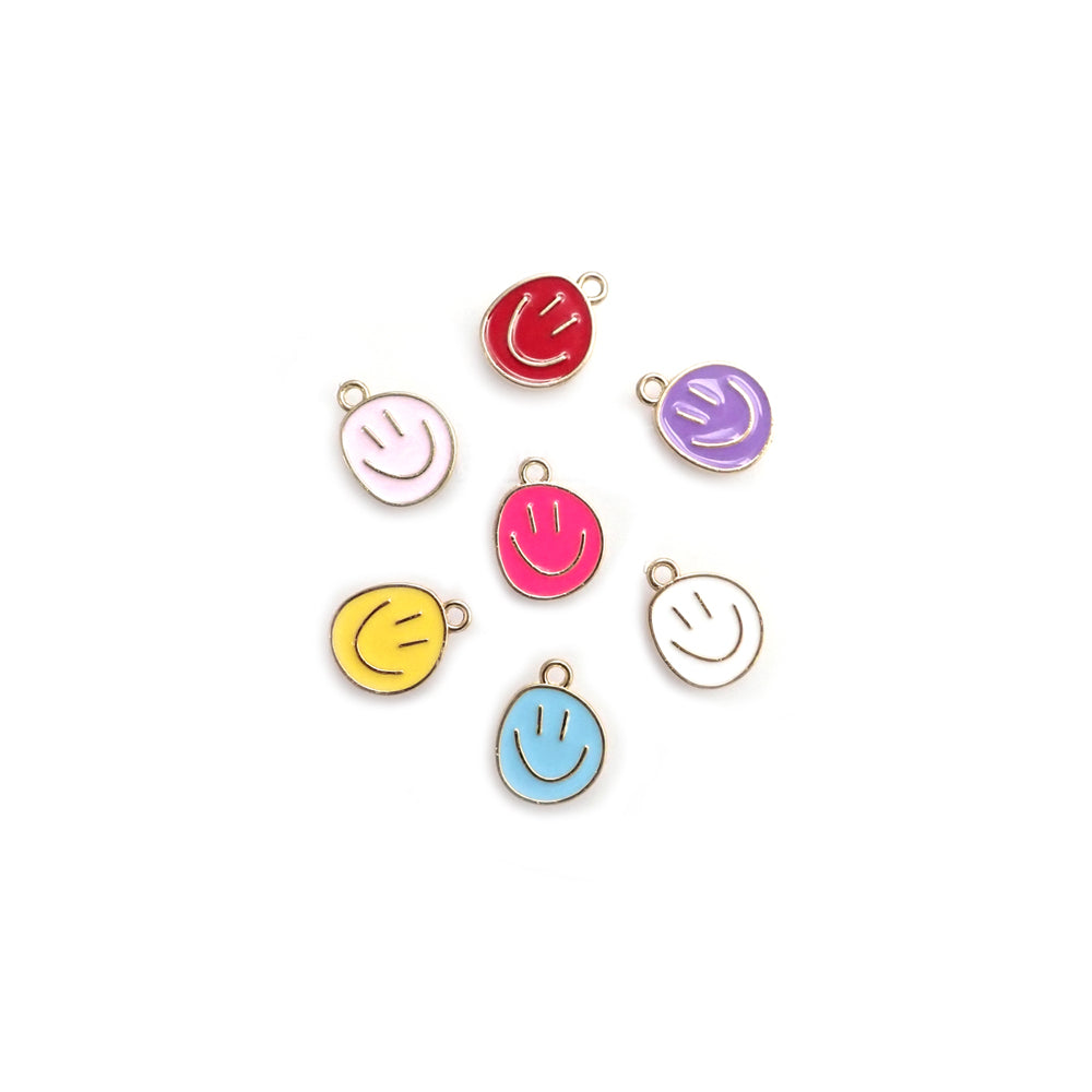 Enamel Smiley Face Metal Charms, Mixed Colors, 7 charms - Pony Bead Store