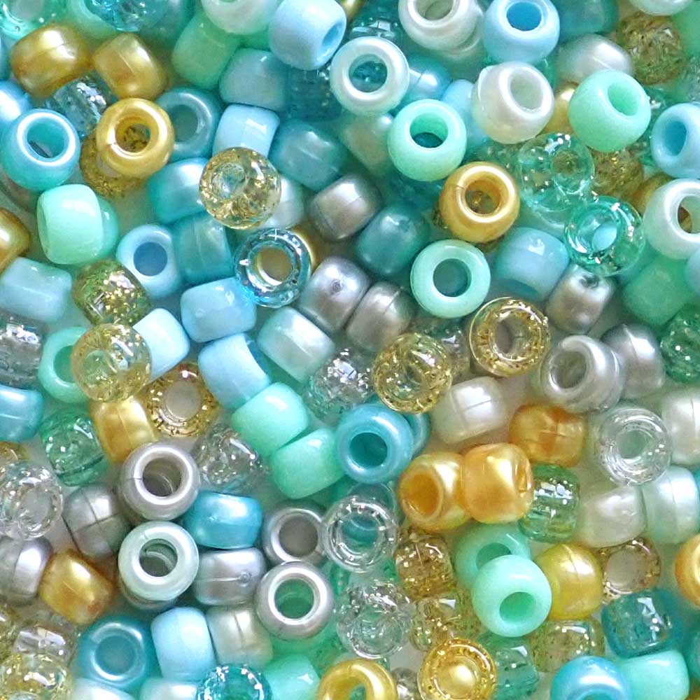 Princess Aqua Blue Mix Craft Pony Beads 6 x 9mm, Bulk, USA Made - Pony ...