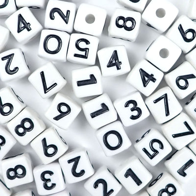 Plastic White Vertical Hole Mixed Number Beads, 11mm Cube, 100 beads ...