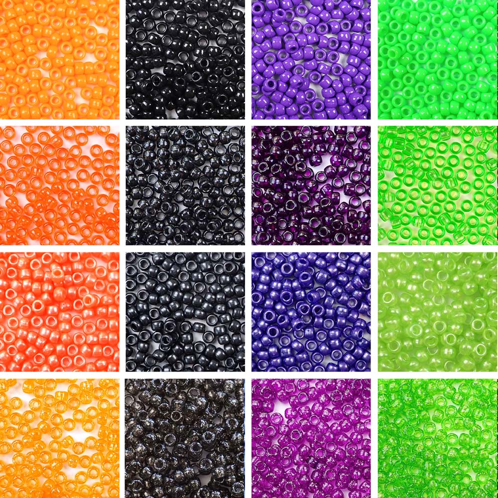 Plastic Pony Bead Shapes Mix, Glow in the Dark, 125 beads - Pony Bead Store