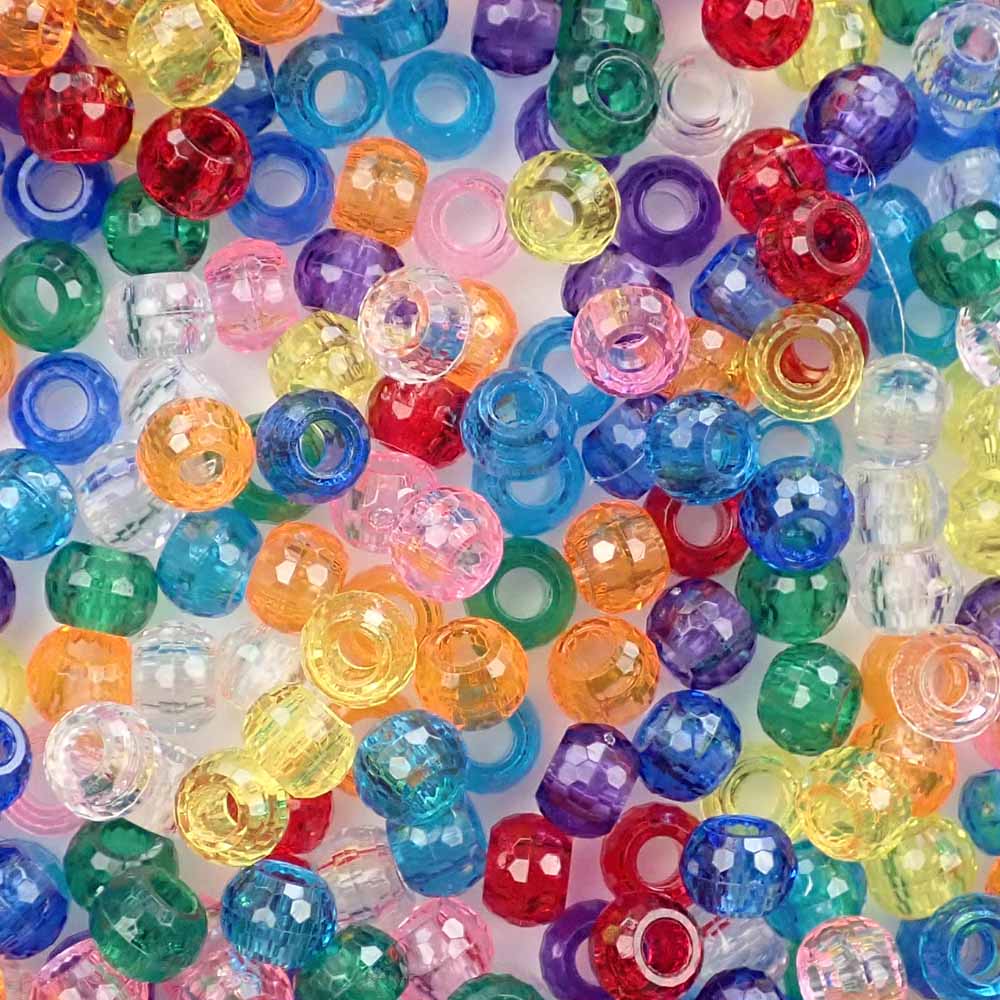 Transparent Colors Craft Pony Beads 6 x 9mm Faceted Assorted Bulk ...