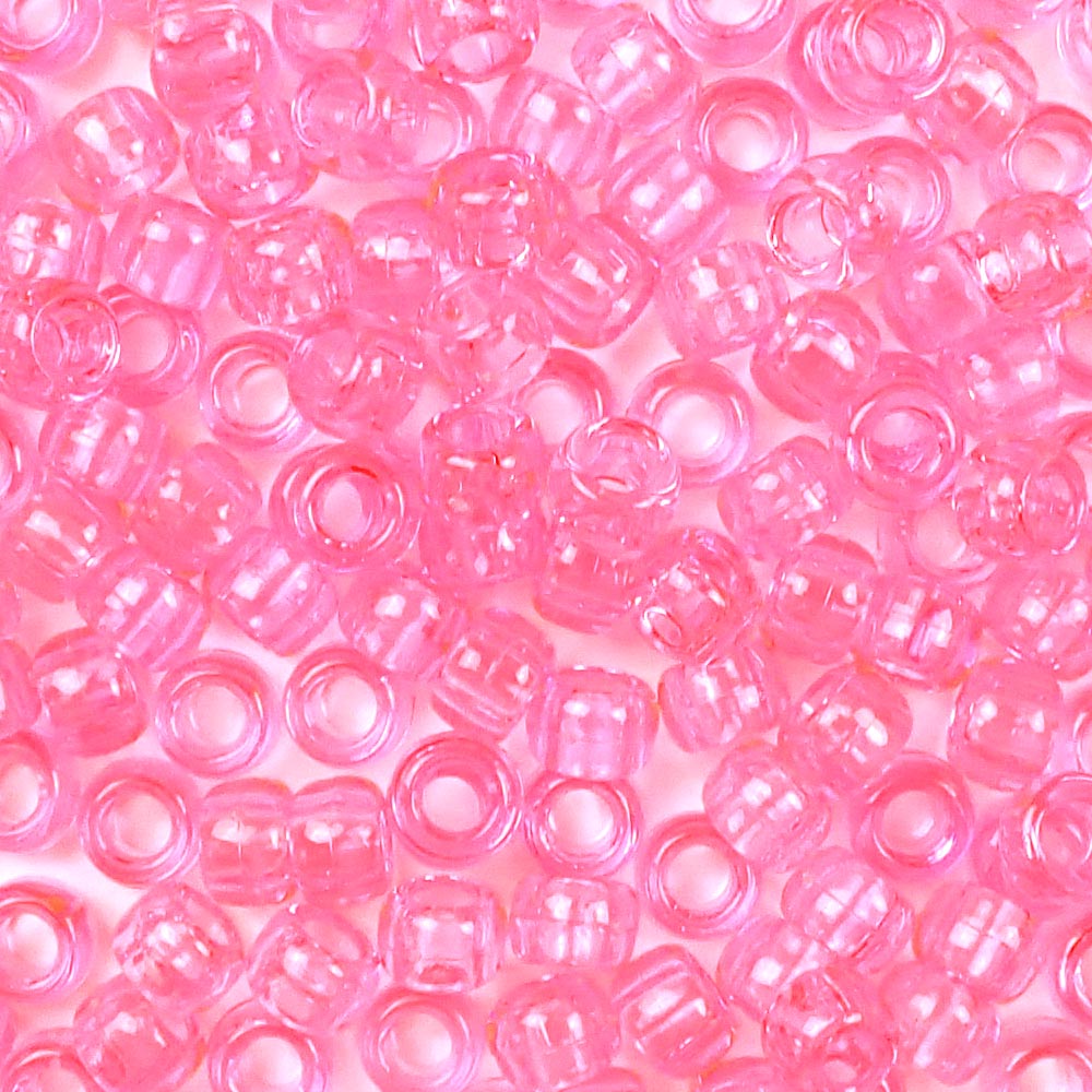 Pink Transparent Plastic Craft Pony Beads 6x9mm Bulk, Made in the USA ...
