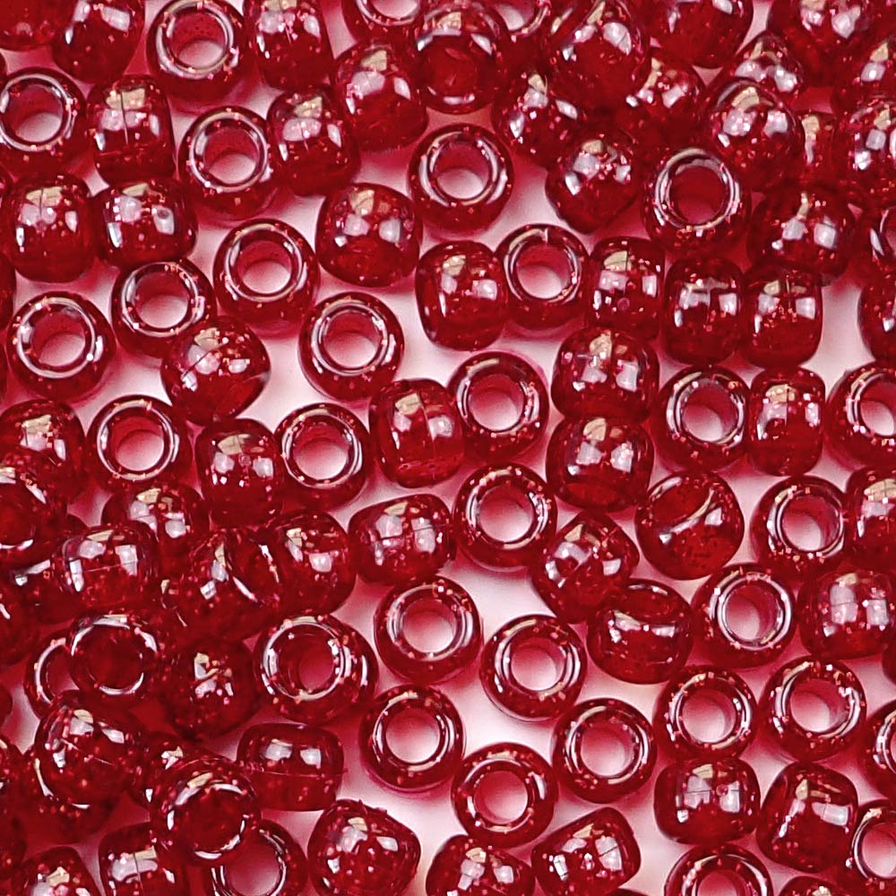 Dark Ruby Red Glitter Plastic Craft Pony Beads 6x9mm, Bulk, USA Made ...
