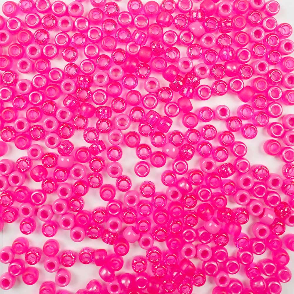 Hot Pink Multi Mix Craft Pony Beads 6 x 9mm Bulk Assorted, USA Made ...