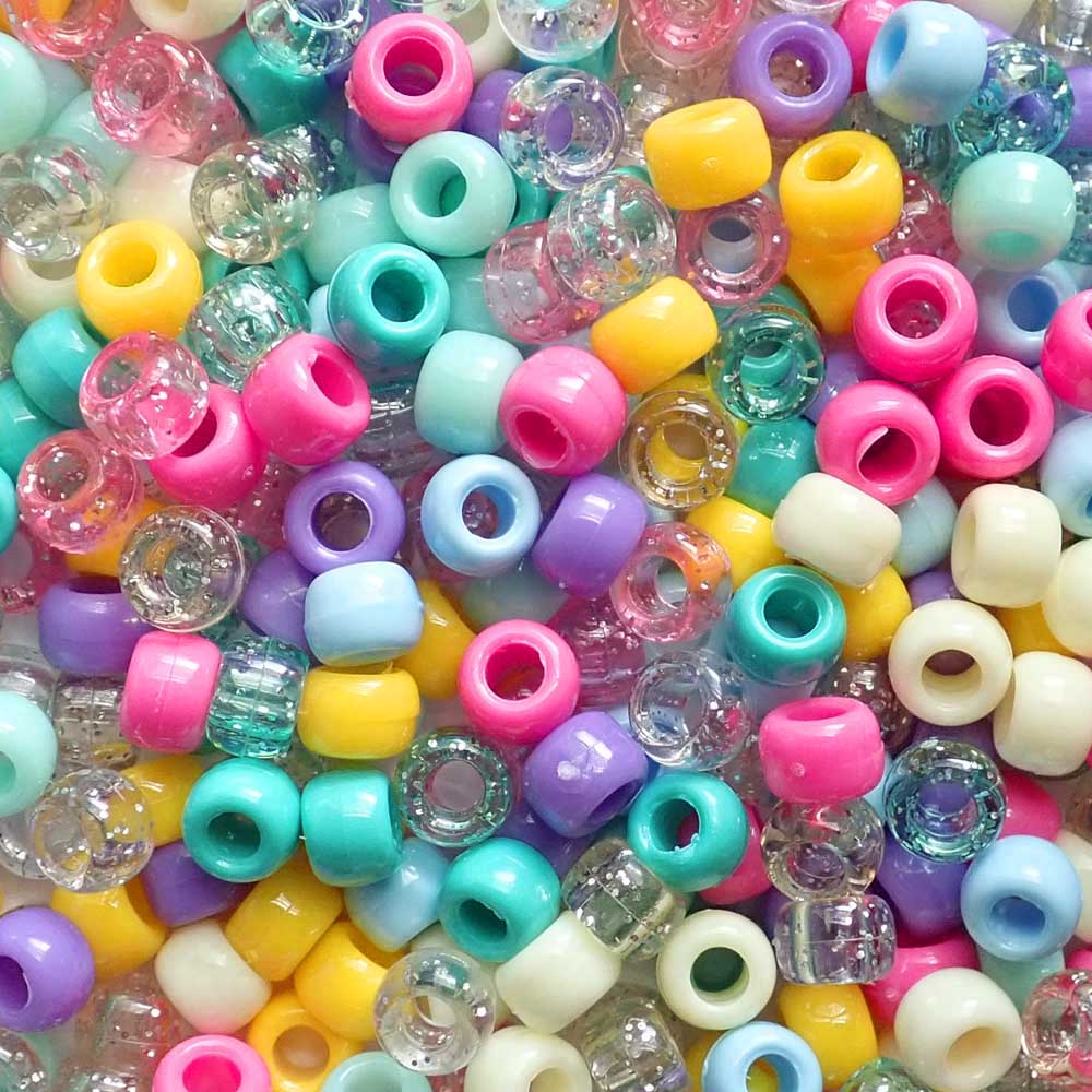 Pool Party Mix Craft Pony Beads 6 x 9mm Assorted Colors Bulk Pack ...